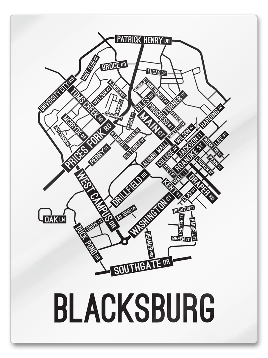 Blacksburg, Virginia Street Map Print | School Street Posters