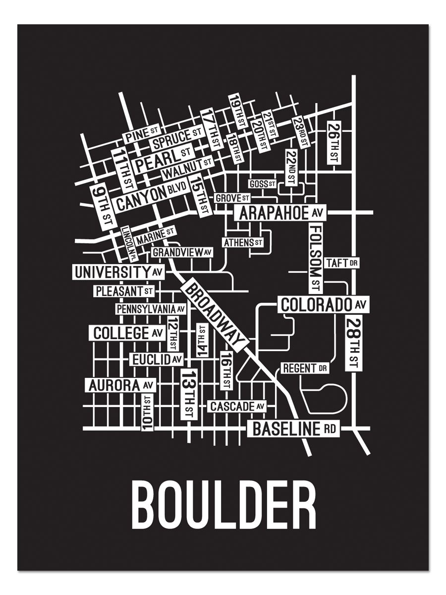 Boulder, Colorado Street Map - School Street Posters