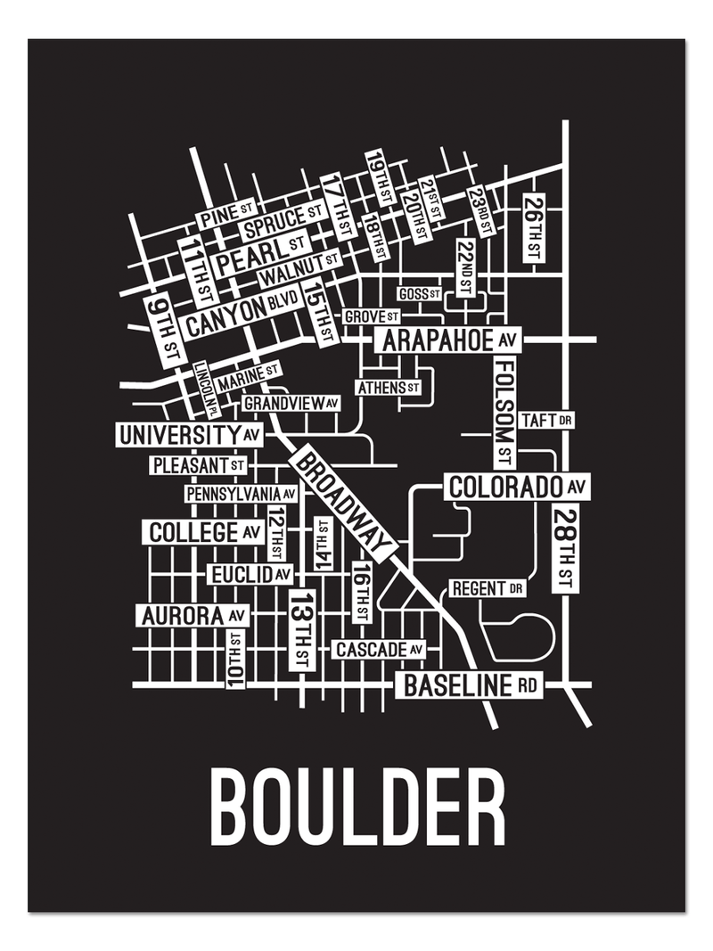 Boulder, Colorado Street Map - School Street Posters