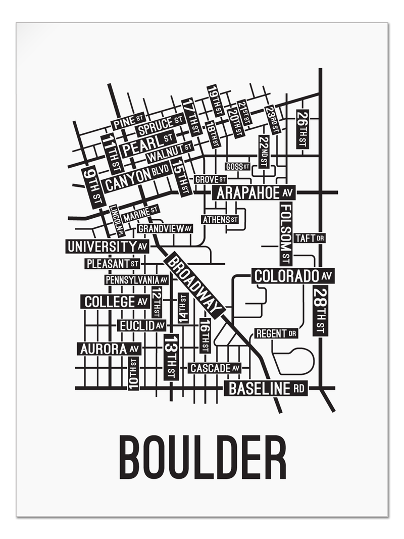 Boulder, Colorado Street Map - School Street Posters