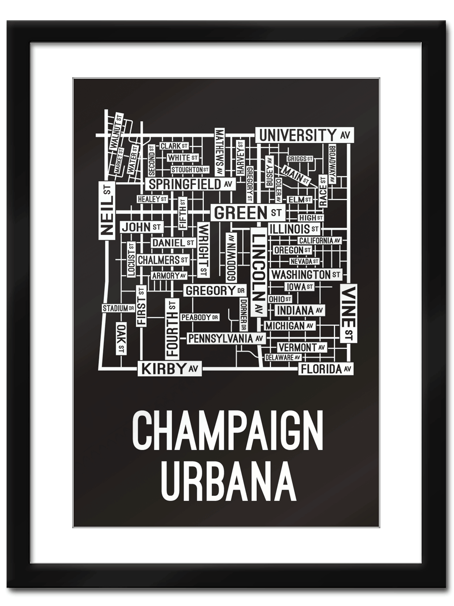 Champaign Urbana, Illinois Street Map - School Street Posters