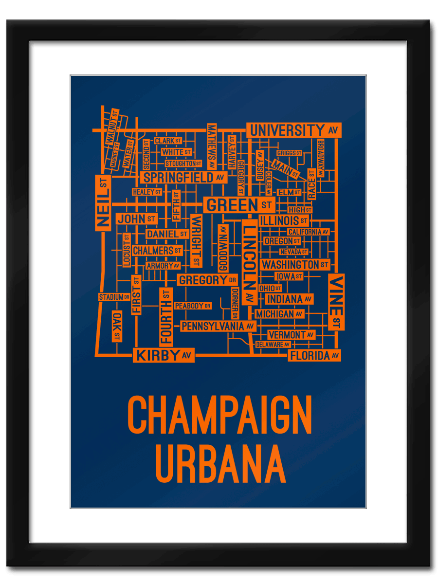 Champaign Urbana, Illinois Street Map - School Street Posters