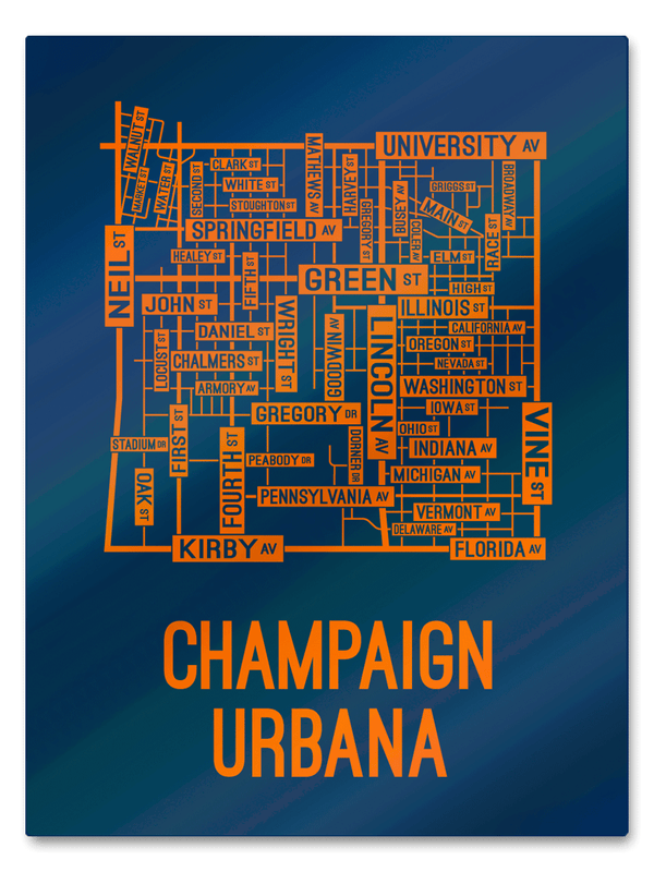 Champaign Urbana, Illinois Street Map - School Street Posters