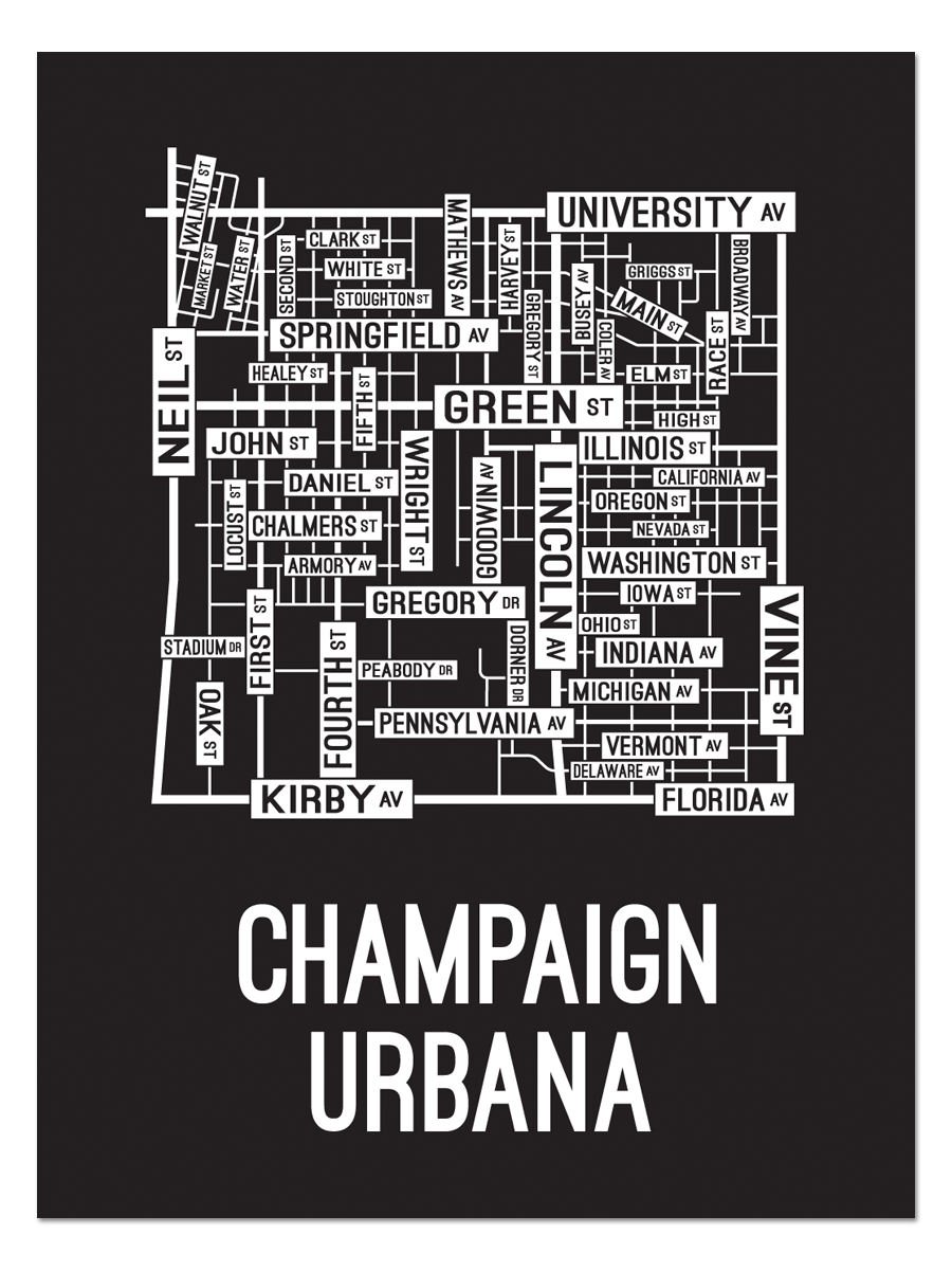 Champaign Urbana, Illinois Street Map - School Street Posters