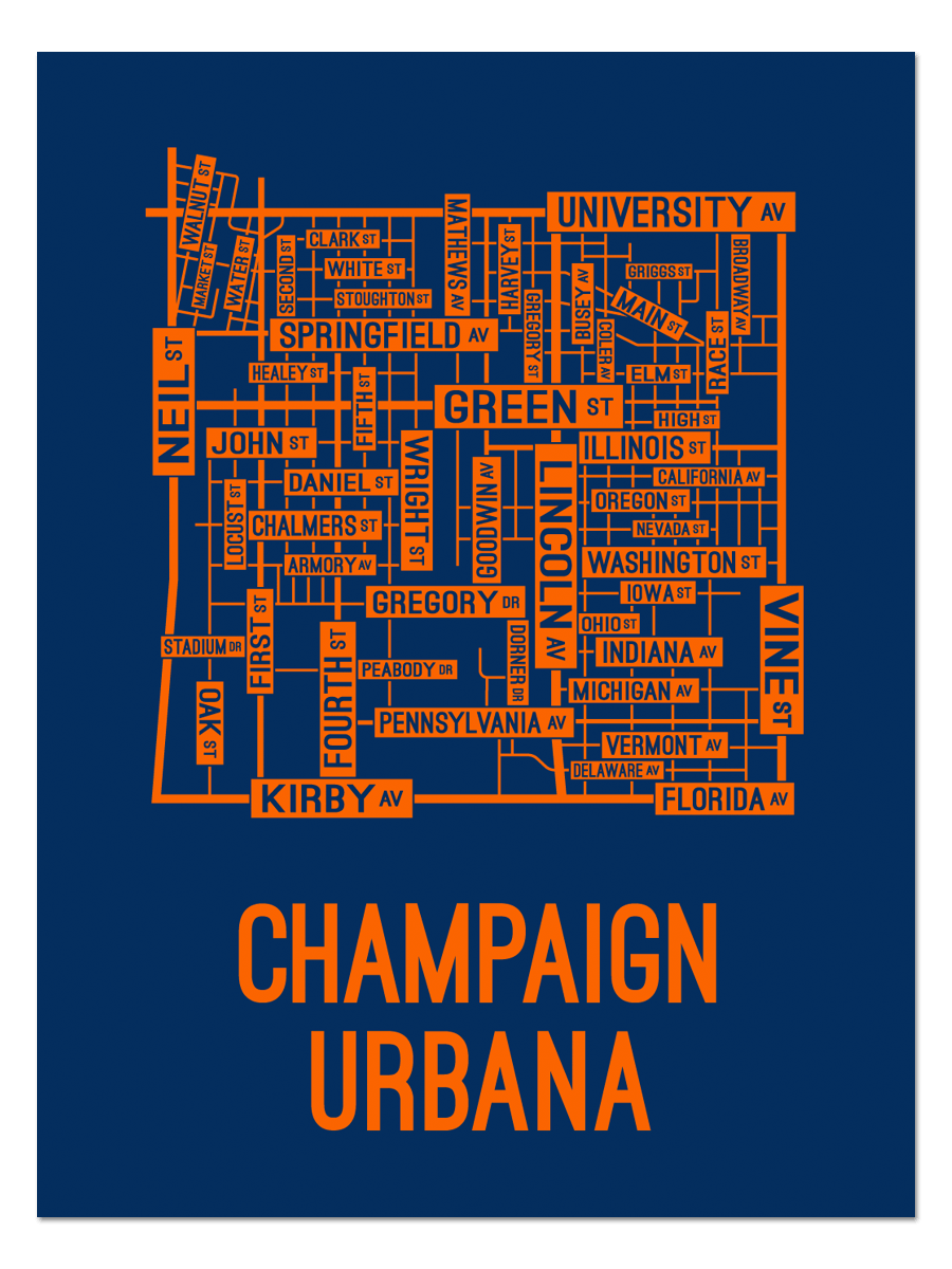 Champaign Urbana, Illinois Street Map - School Street Posters