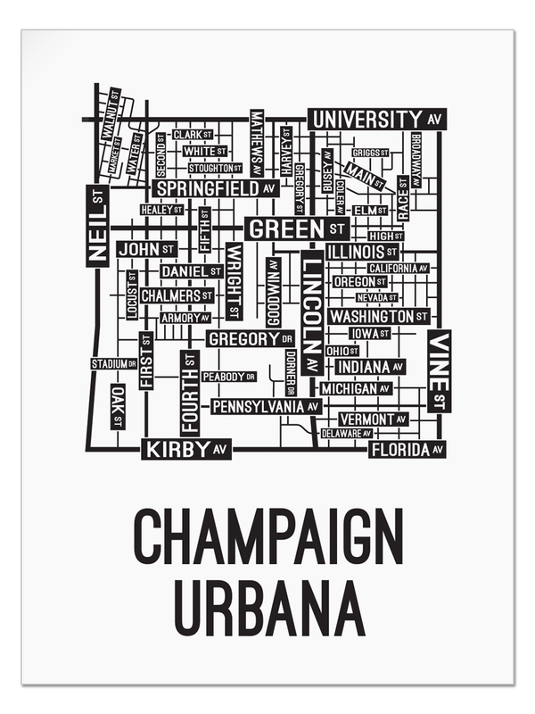 Champaign Urbana, Illinois Street Map - School Street Posters