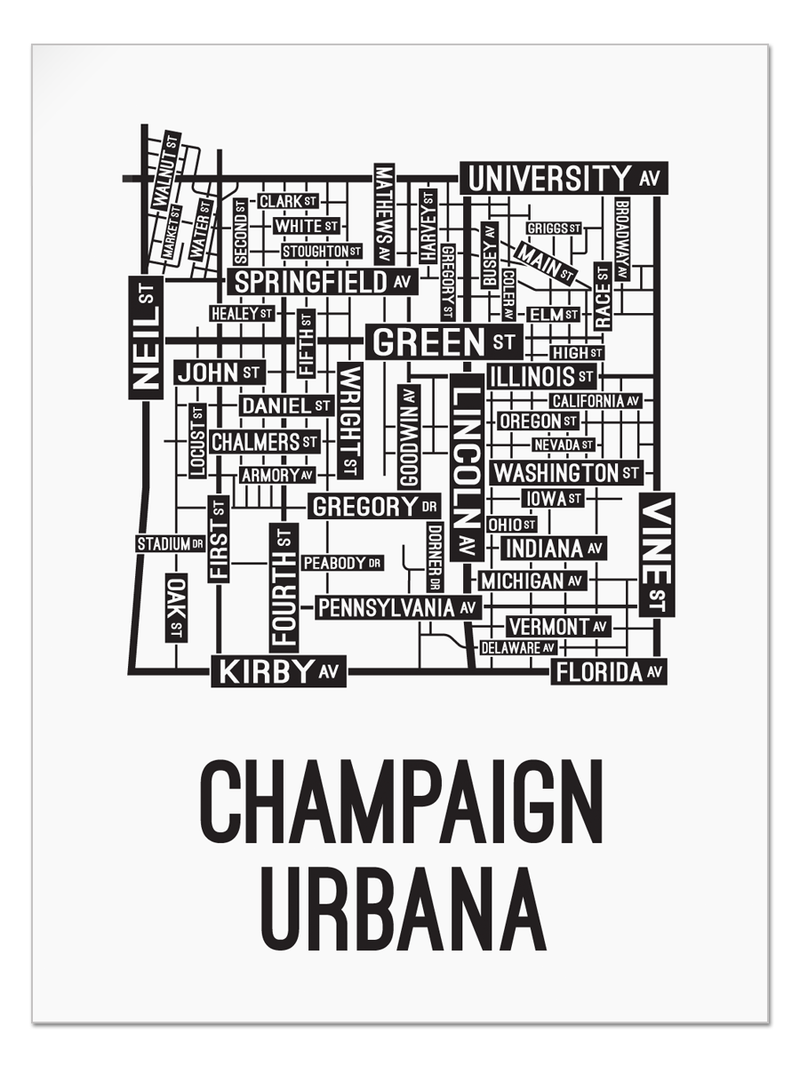Champaign Urbana, Illinois Street Map - School Street Posters