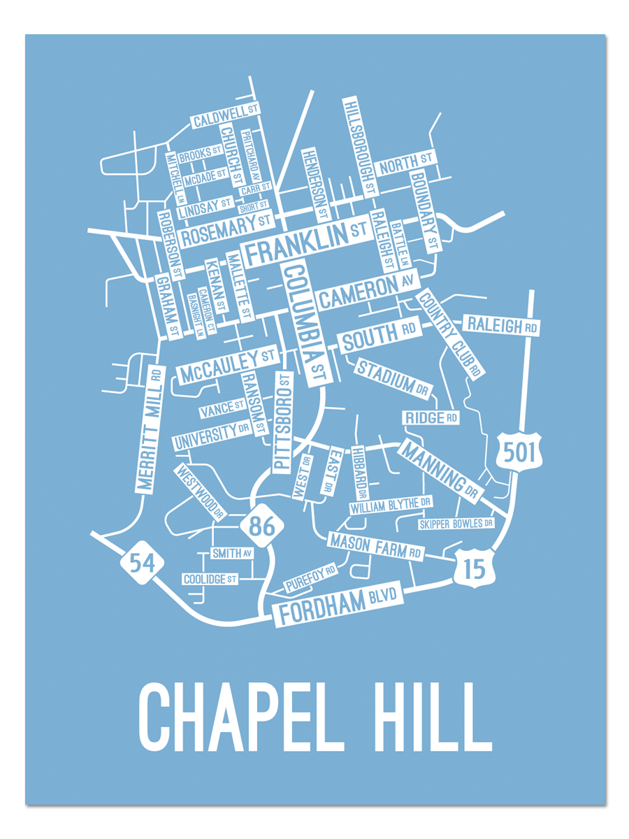 Chapel Hill, North Carolina Street Map Print | School Street Posters