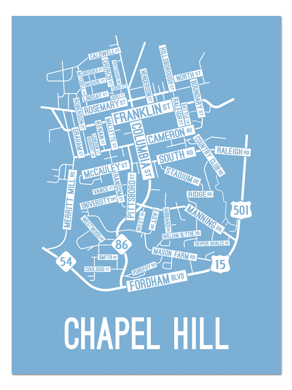 Chapel Hill, North Carolina Street Map Print | School Street Posters