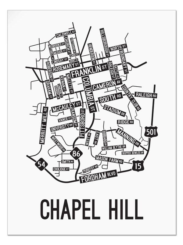 Chapel Hill, North Carolina Street Map Print | School Street Posters