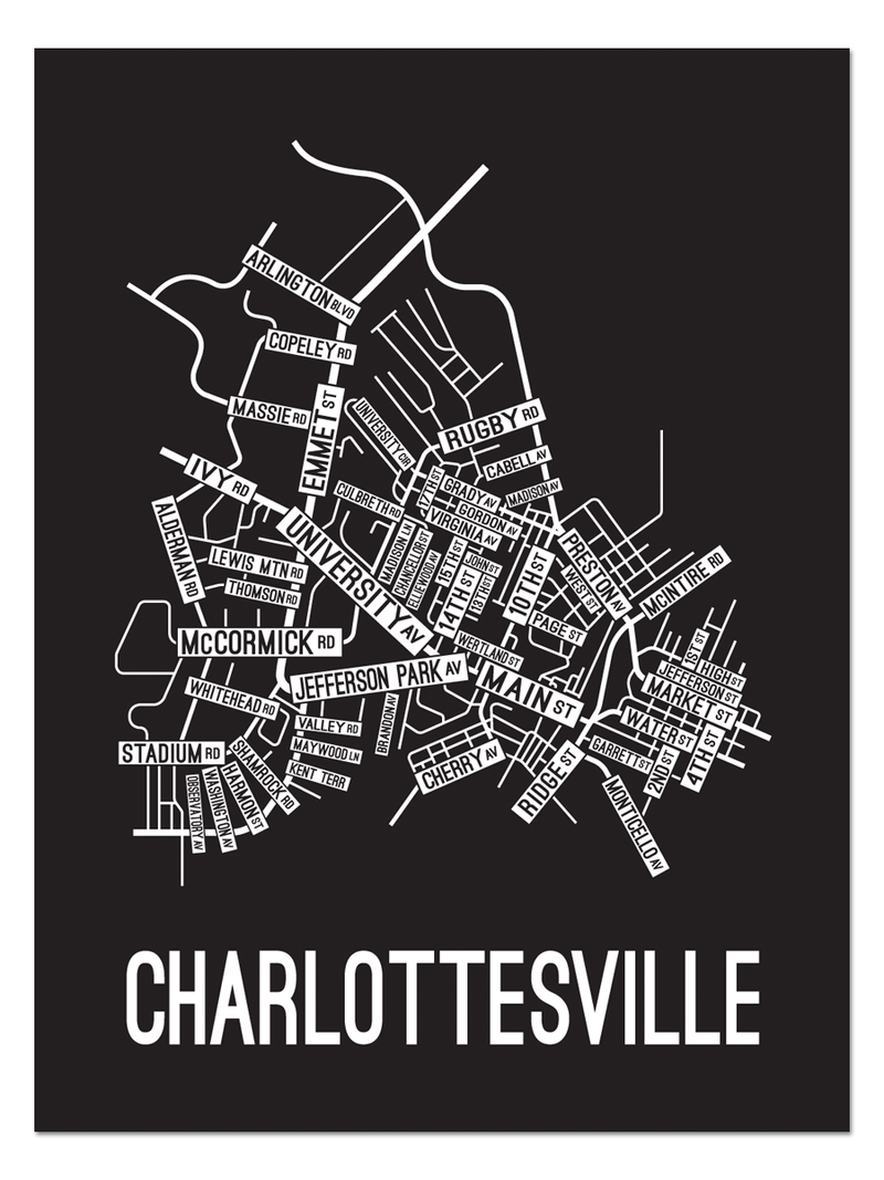 Charlottesville, Virginia Street Map - School Street Posters