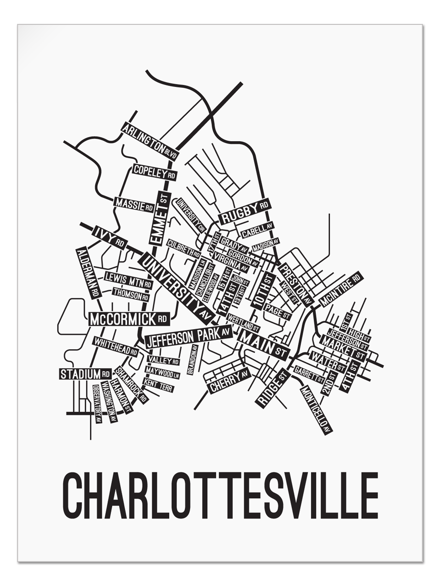 Charlottesville, Virginia Street Map - School Street Posters