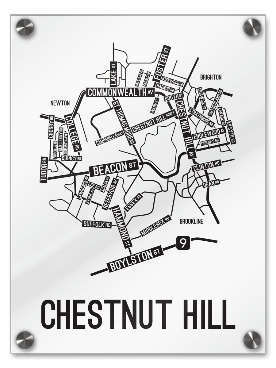 Chestnut Hill, Massachusetts Street Map - School Street Posters