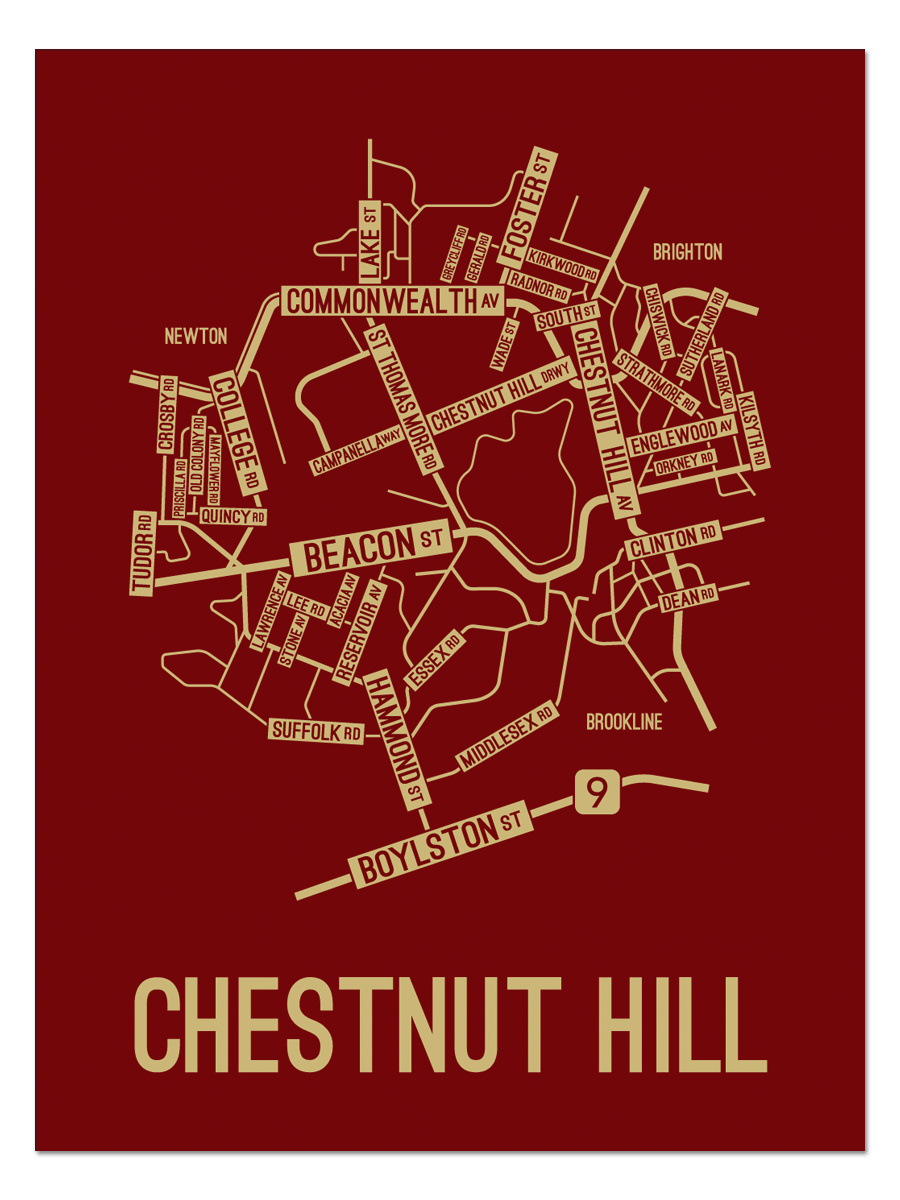 Chestnut Hill, Massachusetts Street Map - School Street Posters
