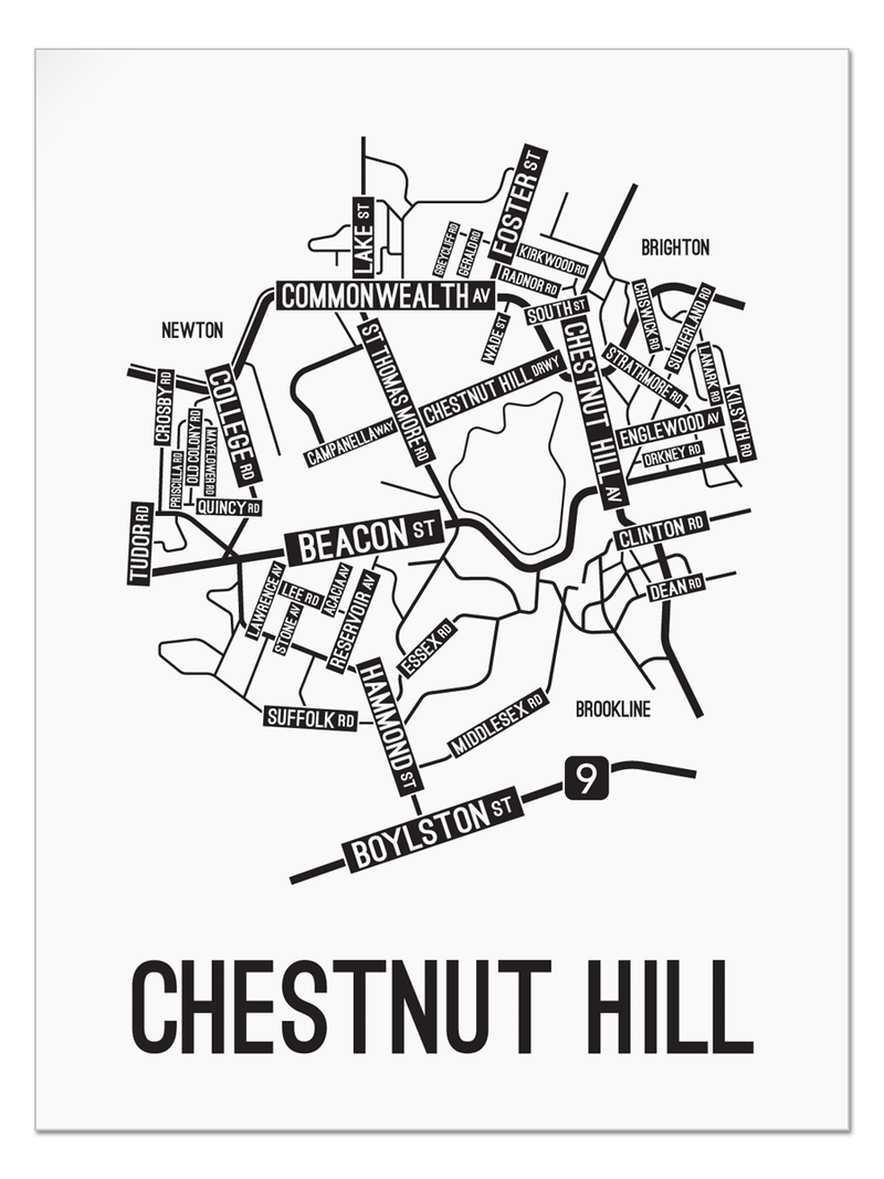 Chestnut Hill, Massachusetts Street Map - School Street Posters