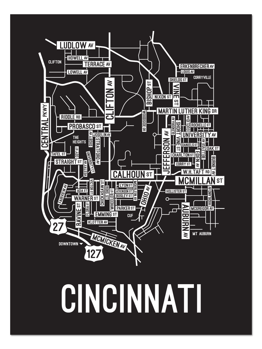 Cincinnati, Ohio Street Map - School Street Posters
