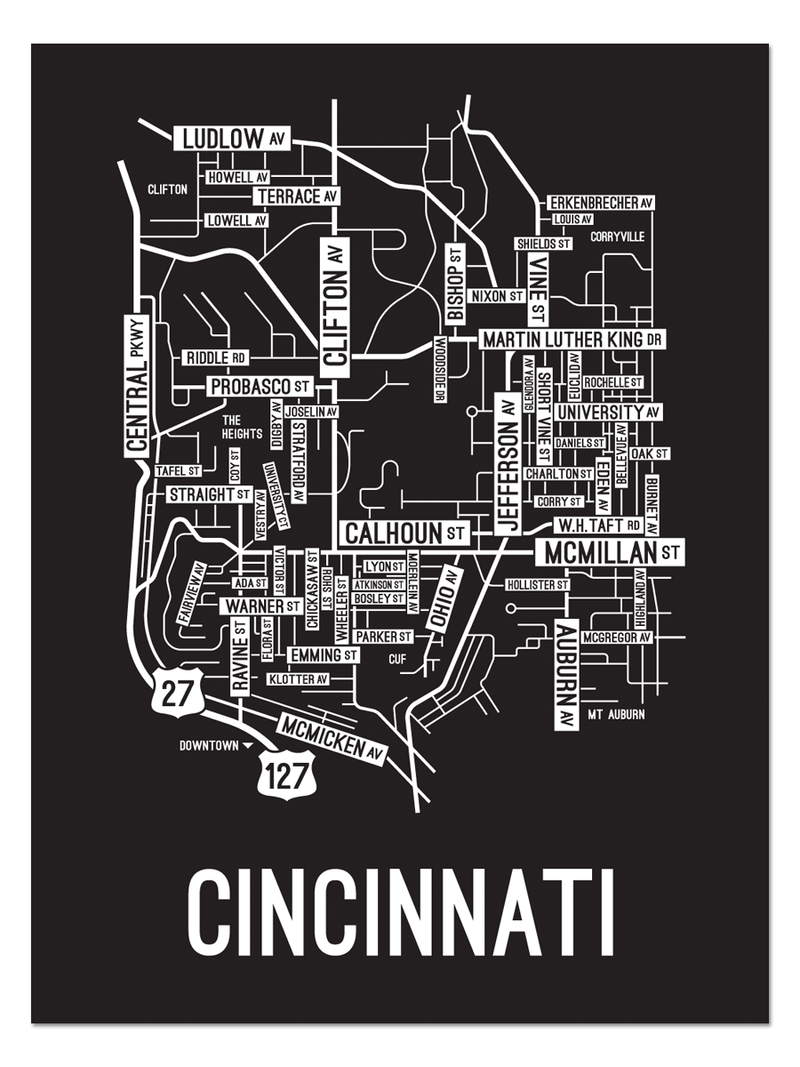 Cincinnati, Ohio Street Map - School Street Posters