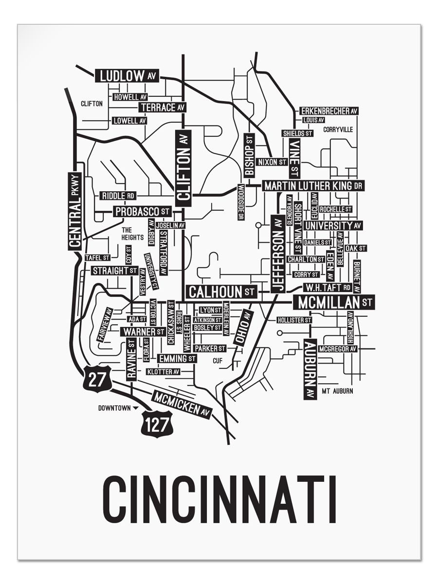 Cincinnati, Ohio Street Map - School Street Posters