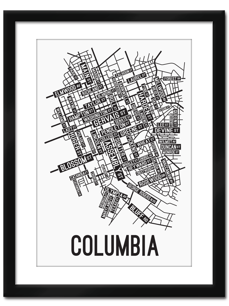 Columbia, South Carolina Street Map - School Street Posters