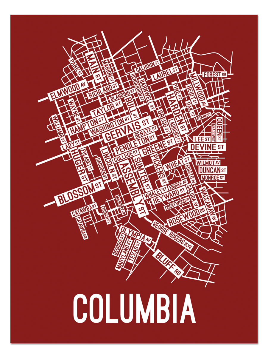 Columbia, South Carolina Street Map - School Street Posters