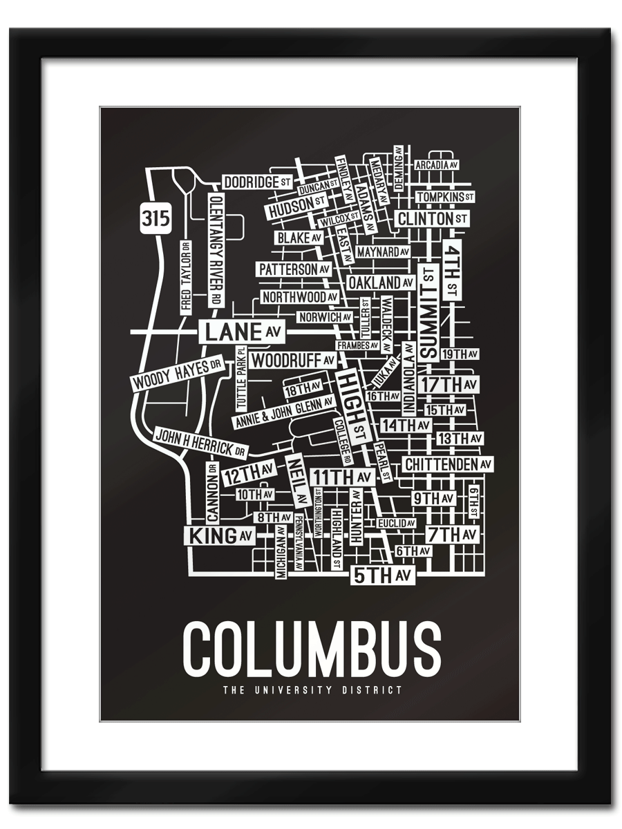 Columbus, Ohio Street Map Print | School Street Posters