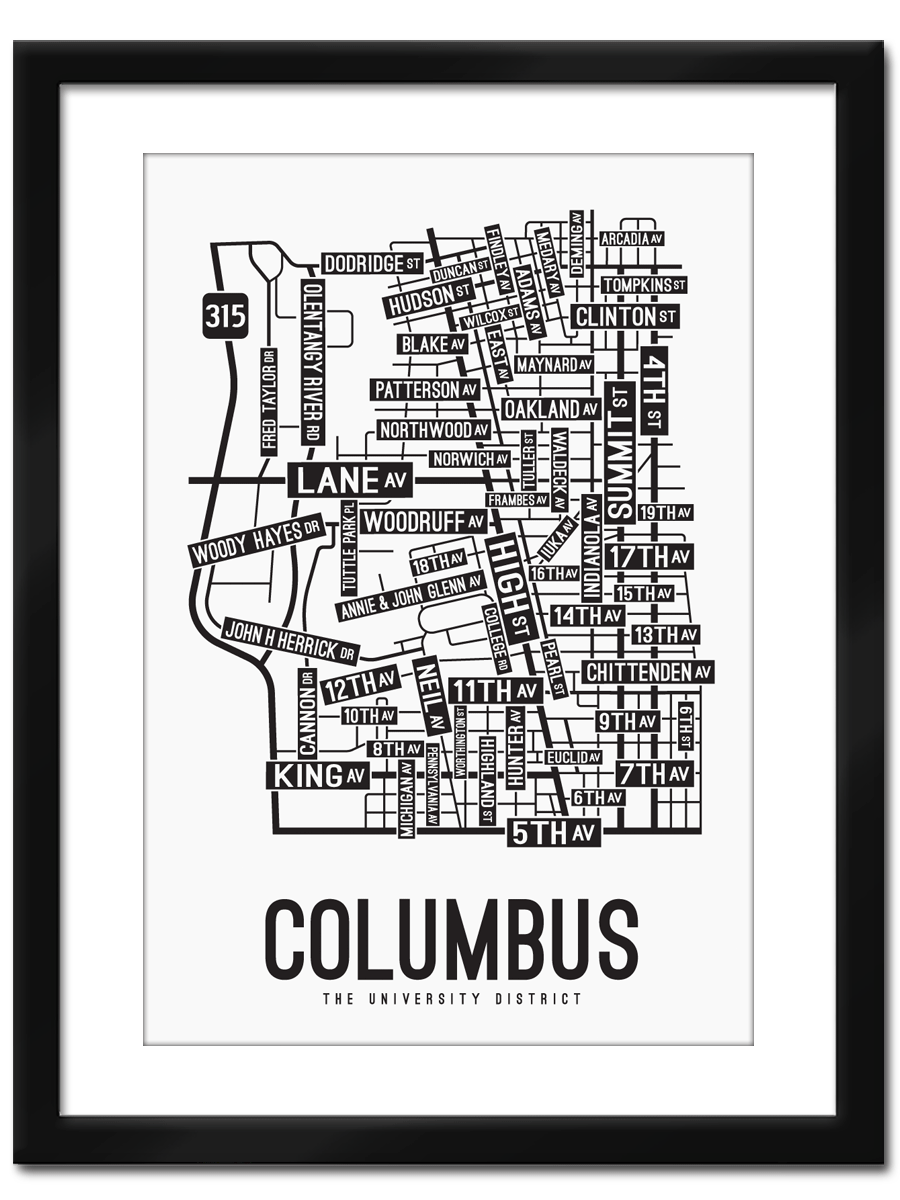 Columbus, Ohio Street Map Print | School Street Posters