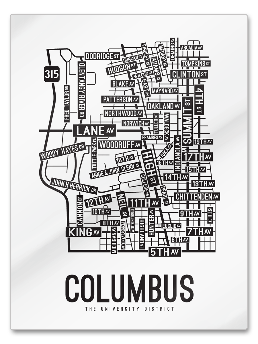 Columbus, Ohio Street Map Print | School Street Posters