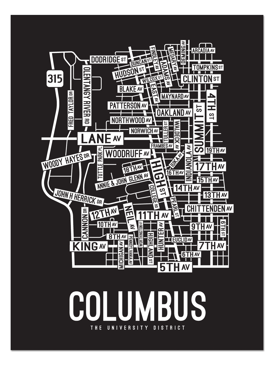Columbus, Ohio Street Map Print | School Street Posters