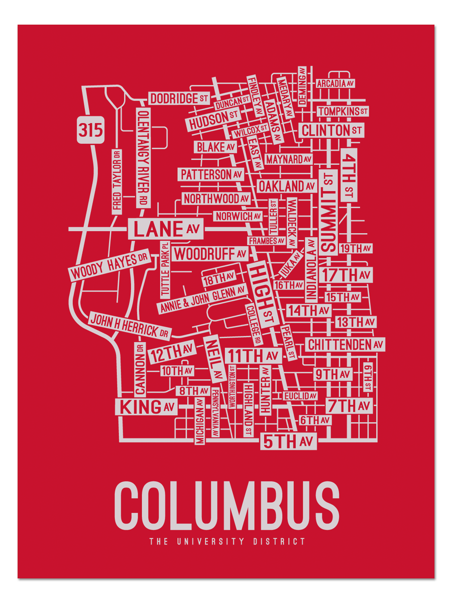 Columbus, Ohio Street Map Print | School Street Posters