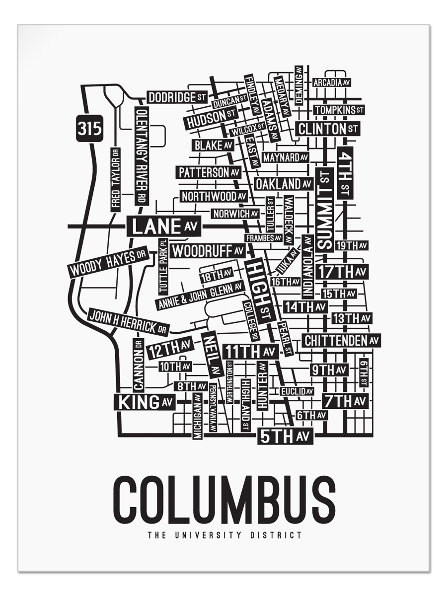 Columbus, Ohio Street Map Print | School Street Posters