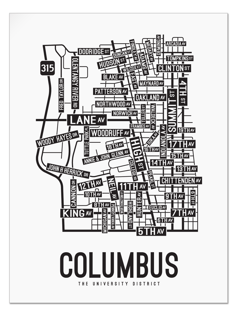 Columbus, Ohio Street Map Print | School Street Posters