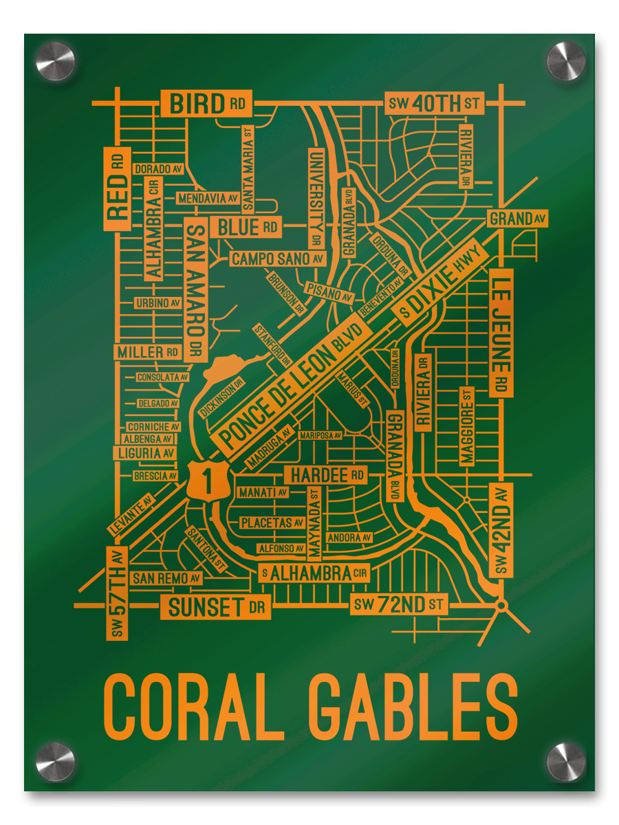 Coral Gables, Florida Street Map - School Street Posters