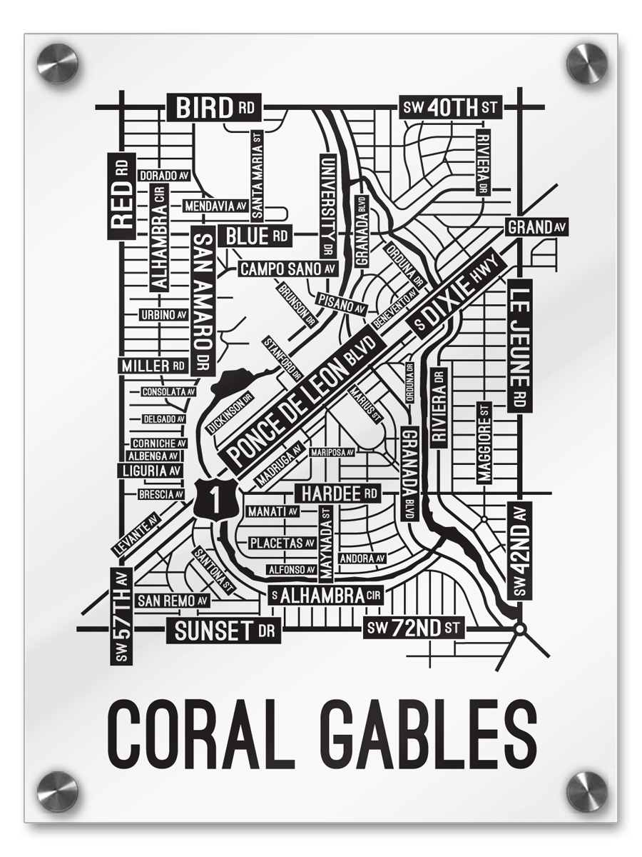 Coral Gables, Florida Street Map - School Street Posters
