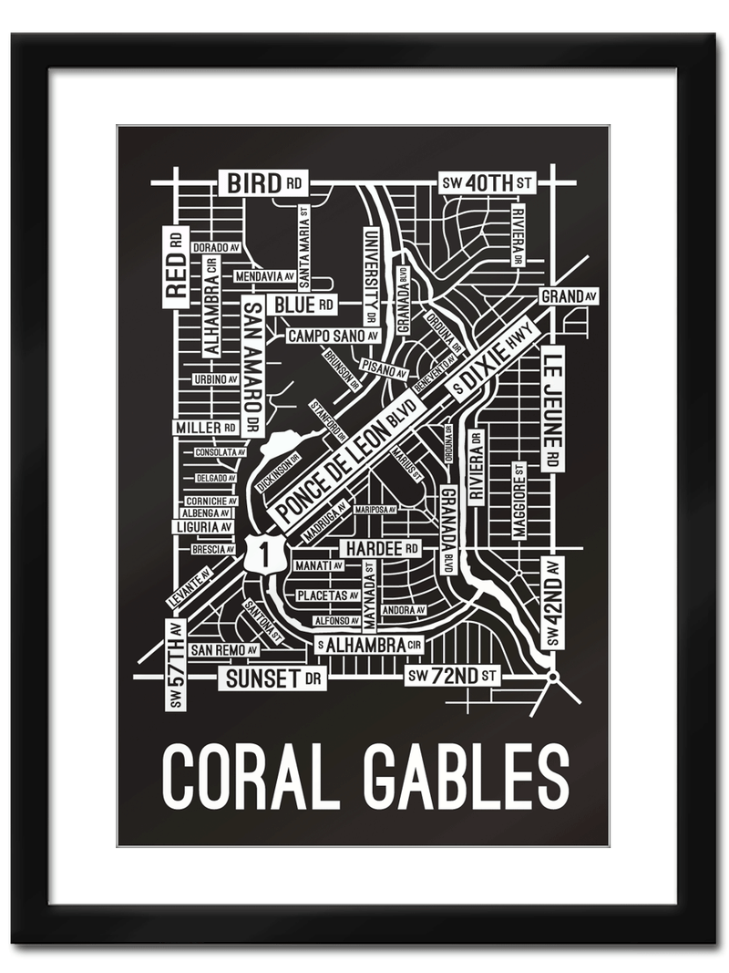Coral Gables, Florida Street Map - School Street Posters