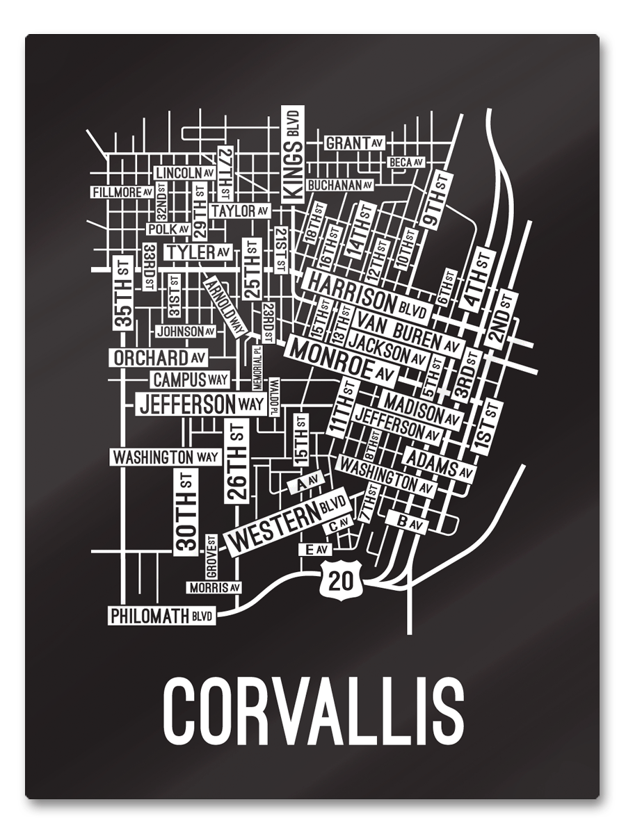 Corvallis, Oregon Street Map - School Street Posters