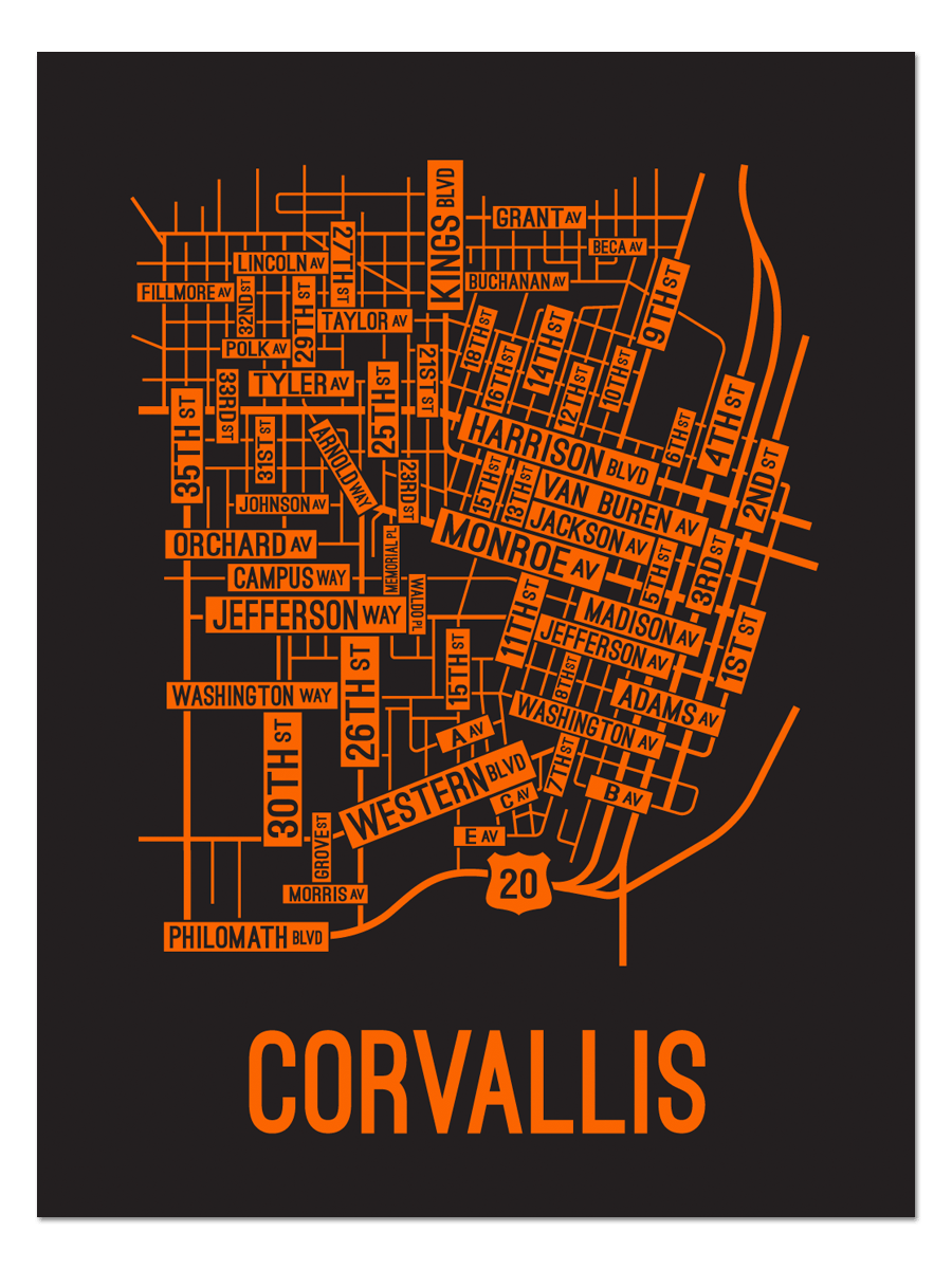 Corvallis, Oregon Street Map - School Street Posters