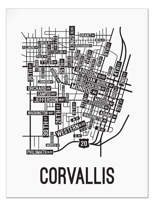 Corvallis, Oregon Street Map - School Street Posters