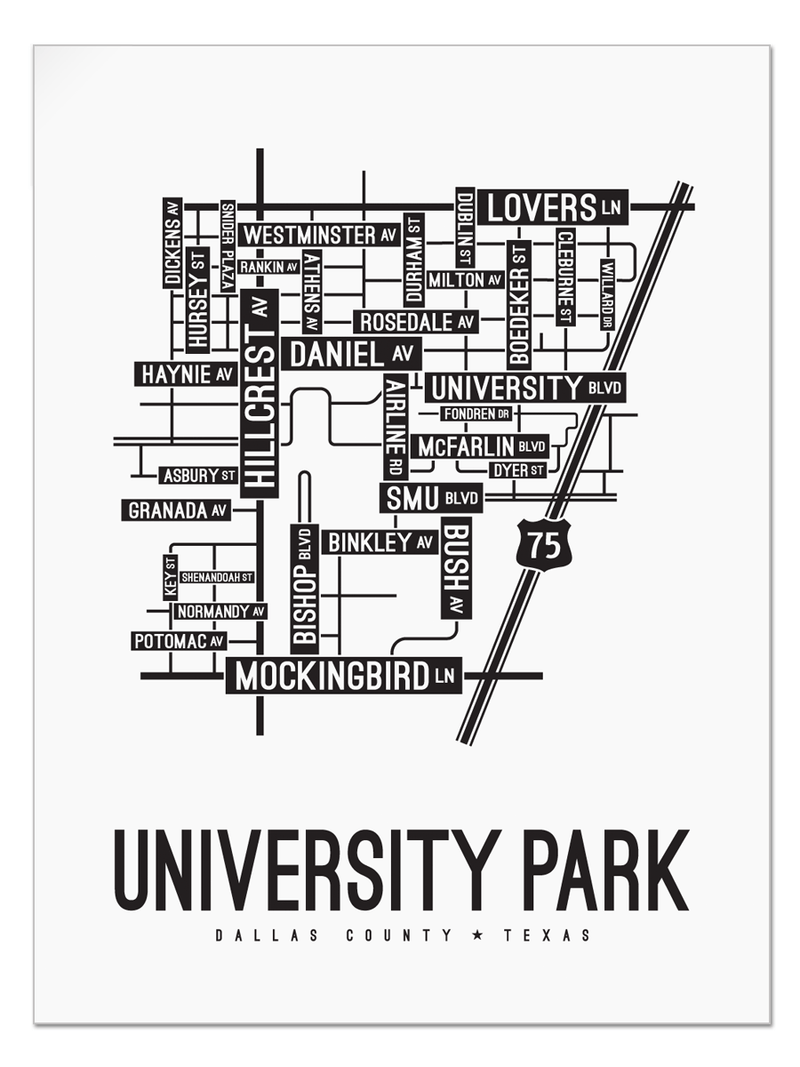 University Park, Dallas Street Map - School Street Posters