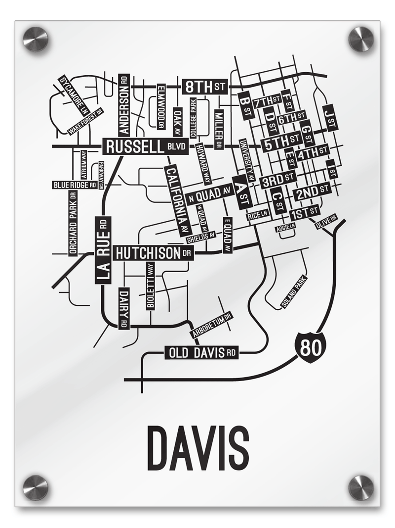 Davis, California Street Map - School Street Posters