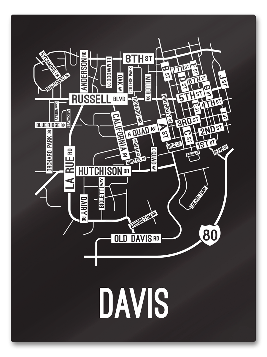 Davis, California Street Map - School Street Posters