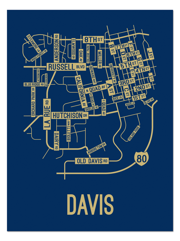 Davis, California Street Map - School Street Posters