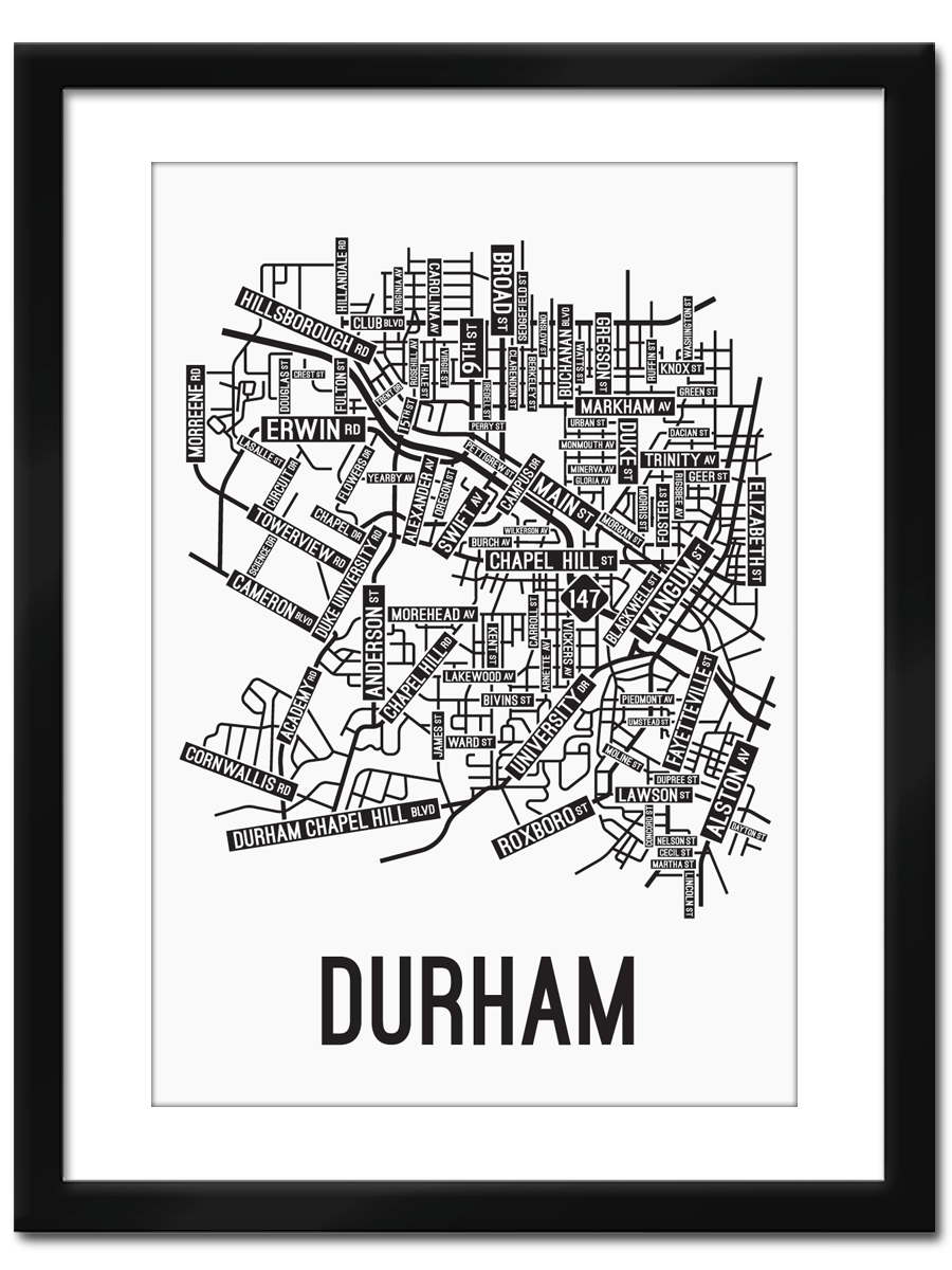 Durham, North Carolina Street Map Poster | School Street Posters