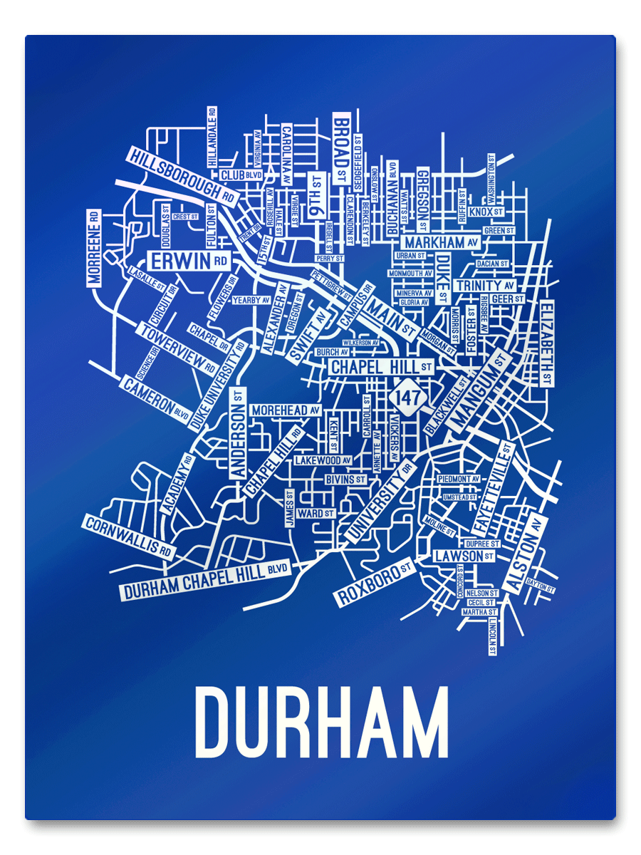 Map Of Durham Nc Durham, North Carolina Map Art By City Prints The