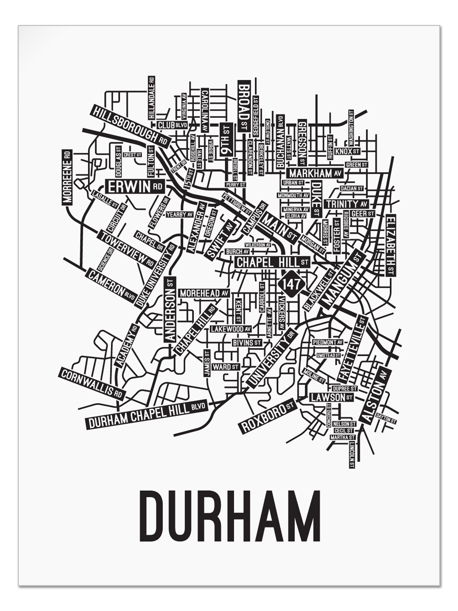 Durham, North Carolina Street Map Poster | School Street Posters