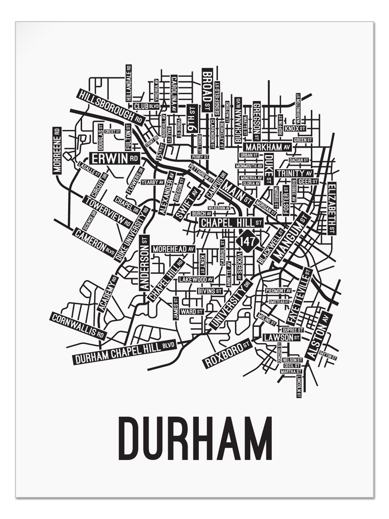 Durham, North Carolina Street Map Poster | School Street Posters