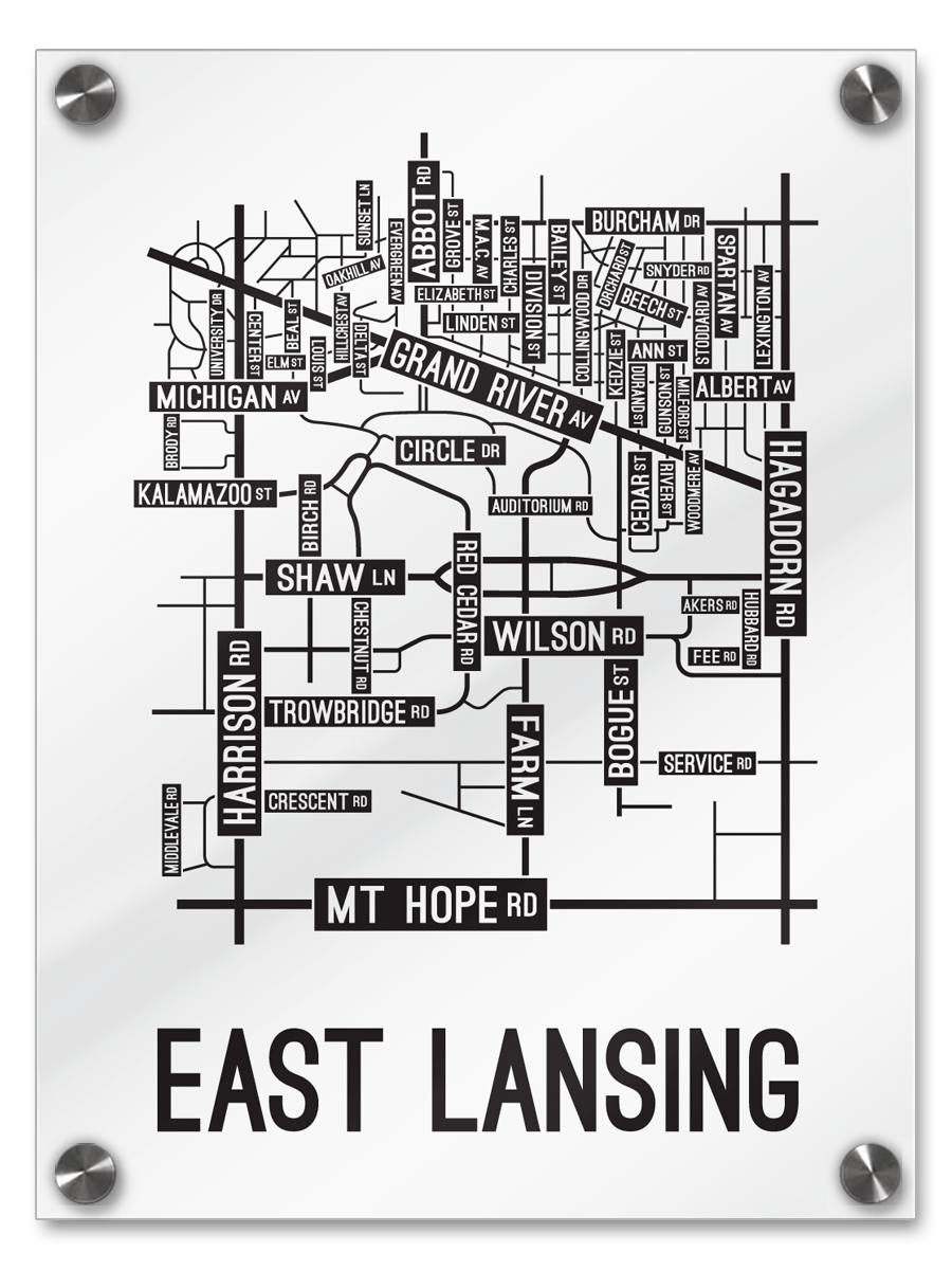 East Lansing, Michigan Street Map Print | School Street Posters