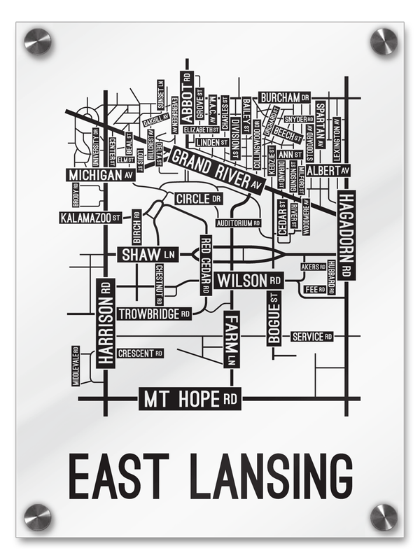 East Lansing, Michigan Street Map Print | School Street Posters