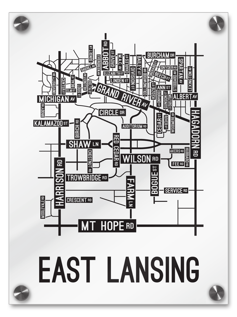 East Lansing, Michigan Street Map Print | School Street Posters