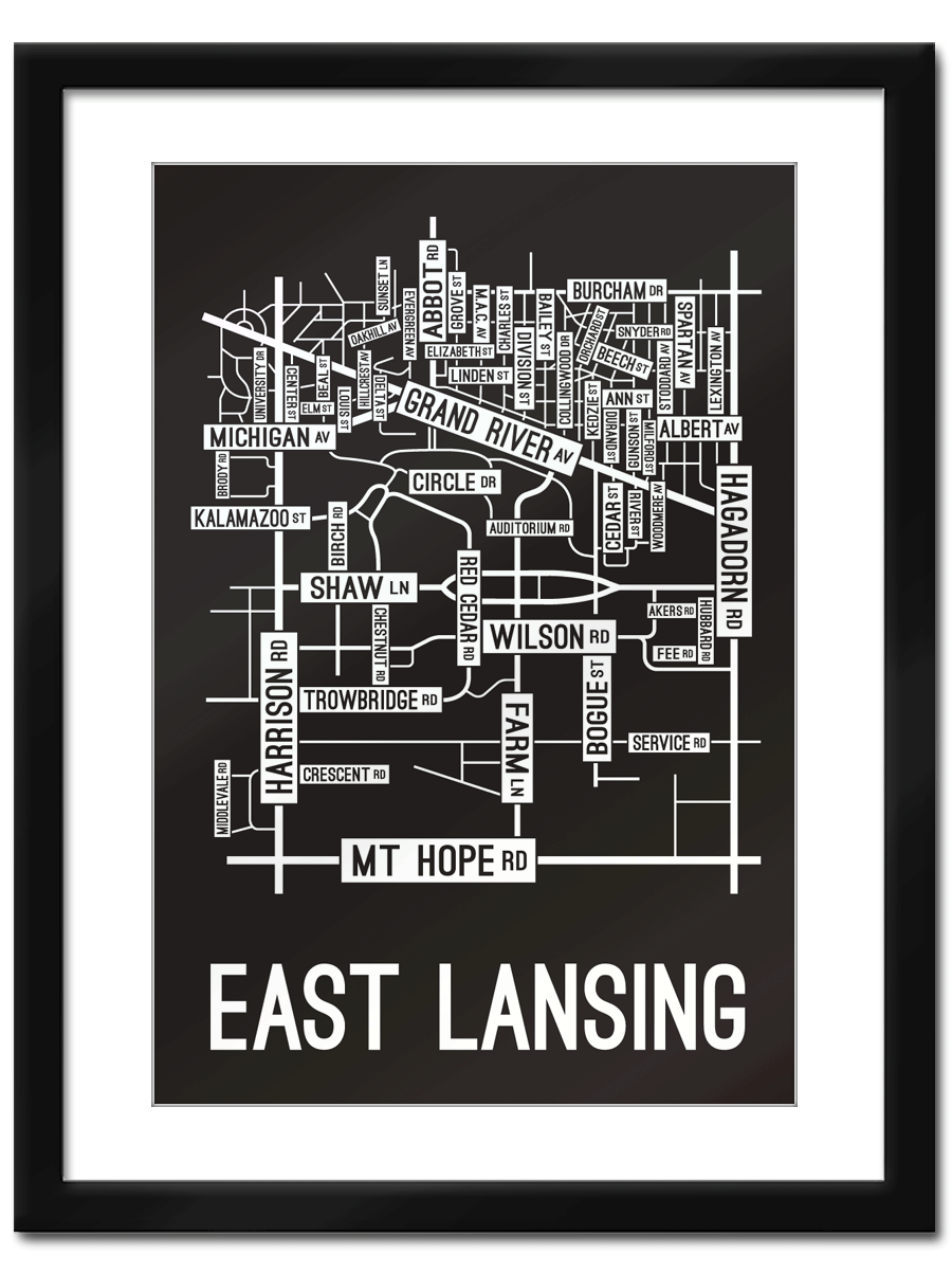 East Lansing, Michigan Street Map Print | School Street Posters