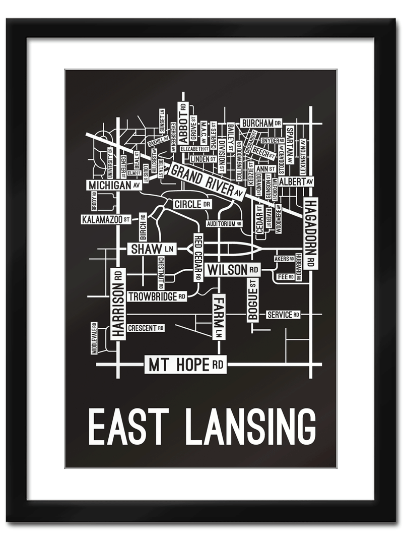 East Lansing, Michigan Street Map Print | School Street Posters